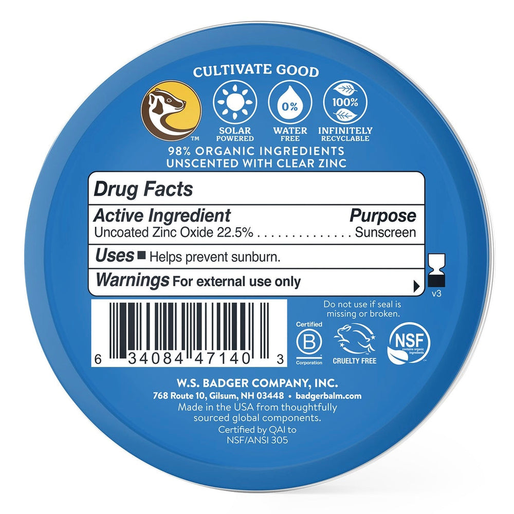 Badger Clear Zinc Sport Sunscreen Tin - SPF 40 2.4oz | EarthHero